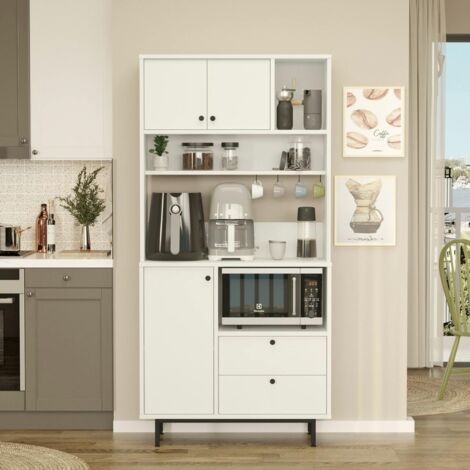Buffet cuisine blanc avec niche micro-ondes H 180 cm JENA