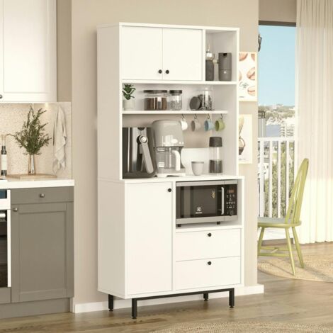 Buffet cuisine blanc avec niche micro-ondes H 180 cm JENA