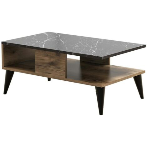 Table basse marbre noir et noyer meuble de salon design chic ...