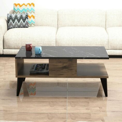 Table basse marbre noir et noyer meuble de salon design chic ...