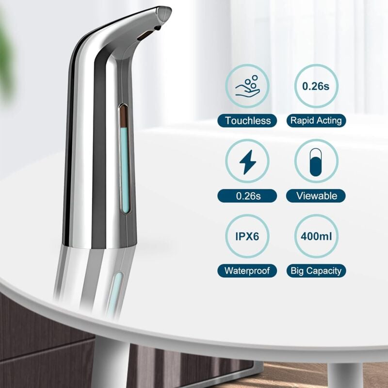 Automatic Soap Dispenser 13.52oz 400ml Automatic Soap Dispenser Touchless Liquid Hand Soap Dispenser with Infrared Sensor for Bathroom Kitchen Sink Hotel Restaurant Silvery