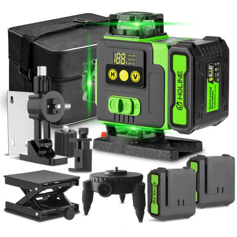 Nivel Láser 4 x 360°, 4D Verde 16 Líneas Láser Herramienta de Nivelación Cruzada Autonivelante ...