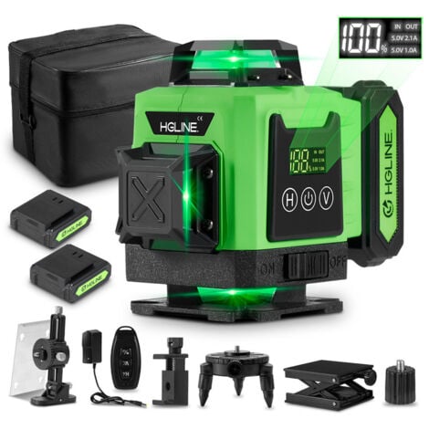 Nivel Láser 4 x 360°,4D Verde 16 Líneas Autonivelante Herramienta Láser de Nivelación Cruzada ...