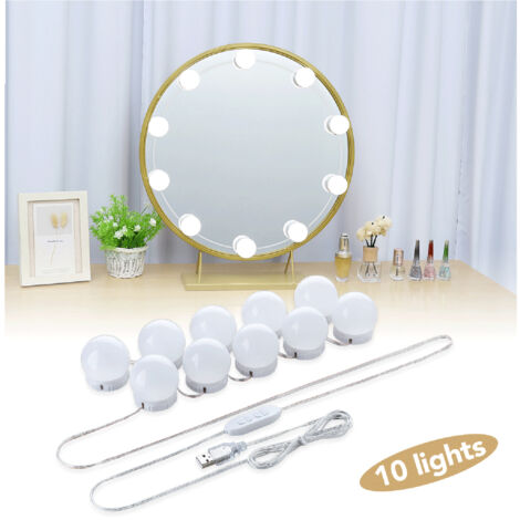 Spiegellicht, 10 Hollywood-Glühbirnen, dimmbares LED-Licht-Set ...