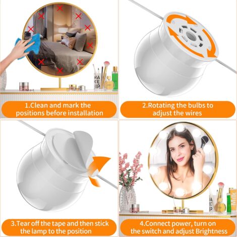 Spiegellicht, LED-Lichtset mit 10 Hollywood-Glühbirnen, perfekt ...