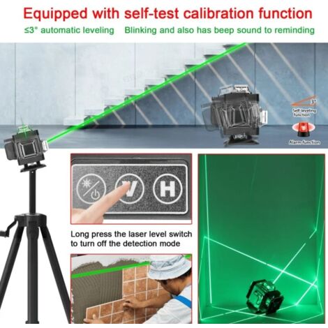 16 Linien Laser-Wasserwaage, 4 x 360° selbstnivellierende Laser ...