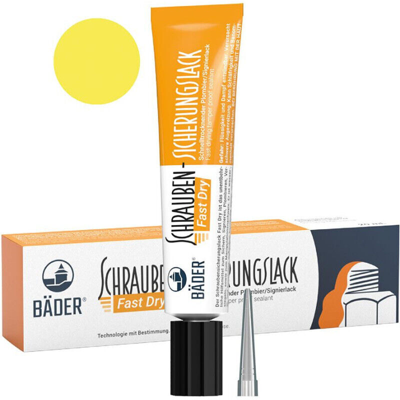 Vernis de sécurité pour vis Fast Dry 20 ml Tube jaune (Par 12)