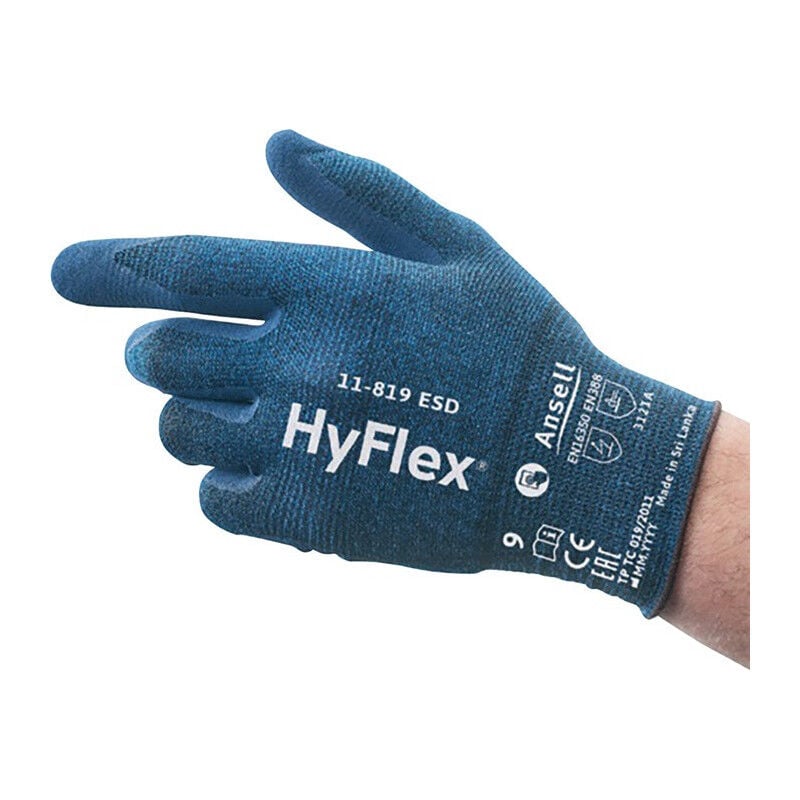 Gant HyFlex 11-819 ESD taille 8 bleu EN 388, EN 16350 catégorie EPI II EN 388, EN 16350 ANSELL ...