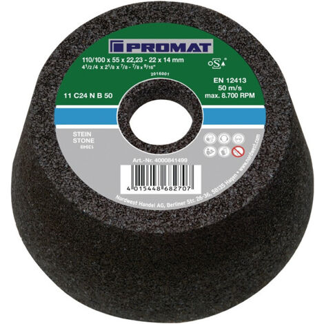 Meule boisseau en carbure de silicium grain C24N alesage 22,23 mm ...