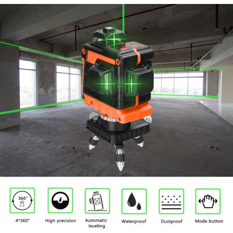 Ej.Life Laser-Wasserwaage 360° x 3, 12 Linien, selbstnivellierend ...