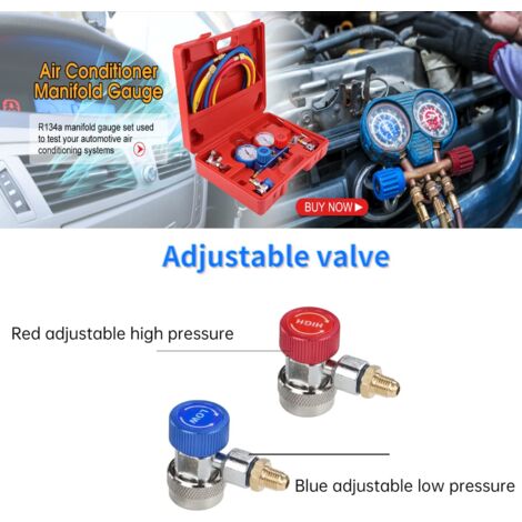 SOULONG R134a Manometer mit dreifarbigen Ladeschläuchen und Adapter ...