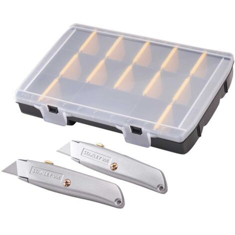 STANLEY 99E Trimming Knife Twin Pack With 50 Spare Blades In Organiser