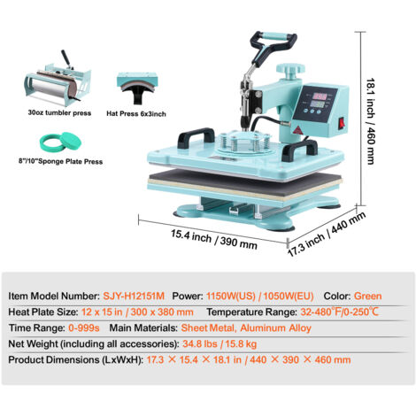 Mophorn 5-in-1-Heißpresse, 12 x 15 Zoll Wärmeübertragungsmaschine mit ...