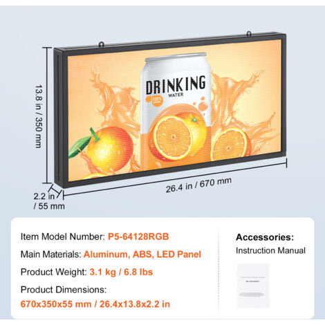 Mophorn Programmierbares LED-Schild, P5 Vollfarb-Scrolling-Panel, DIY ...