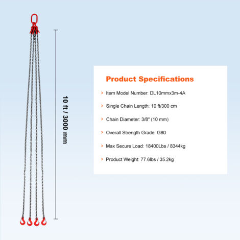 Mophorn-Kettenschlinge, 3/8 Zoll x 10 Fuß, mit Haken, G80 ...