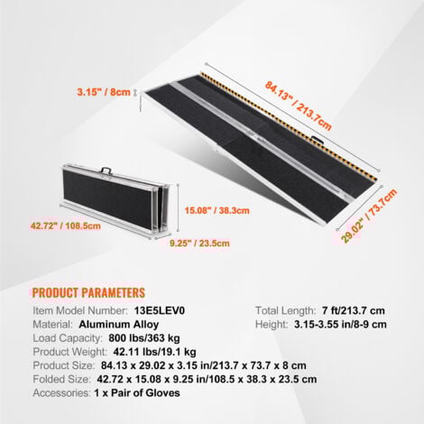 Mophorn Portable Wheelchair Ramp, 7 ft, 800 lbs Kapazität. Rutschfeste ...