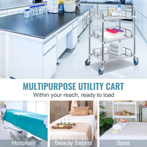 Mophorn Labor-Rollwagen aus Edelstahl mit 3 Ablagen und Lenkrollen ...