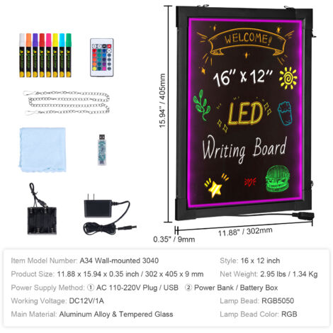 Mophorn LED-Nachrichtenschreibtafel, 16 x 12 Zoll, beleuchtete Tafel ...
