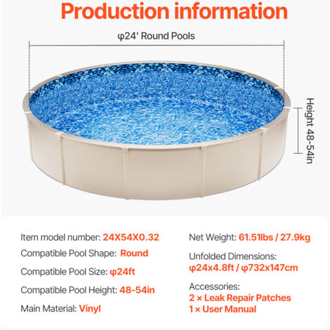 Mophorn runde Aufstellpoolfolie, 7,3 m, überlappende Vinylfolie ...