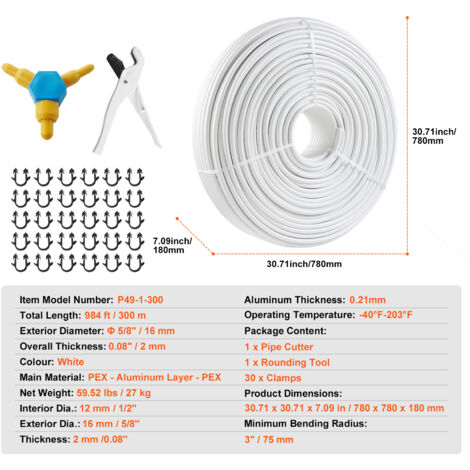 Mophorn PEX-AL-PEX-Rohr, 300 m, 5/8 Zoll Durchmesser, Aluminium ...