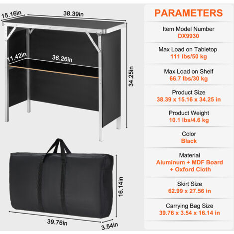 Mophorn Tragbarer Messetisch, 38,39" x 15,16" x 34,25", faltbarer ...