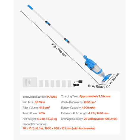 Mophorn Kabelloser Poolsauger mit Handsaugerfunktion (100 L/min), ideal für Whirlpools ...