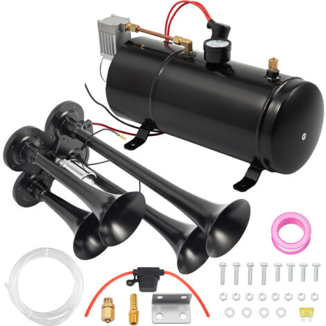 Mophorn 4 Trombe Kit Clacson Treno 12V 150PSI Compressore 4 Trombe 3L ...