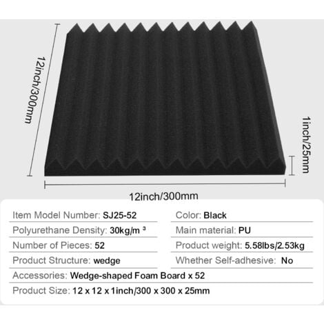 Mophorn Pannelli acustici in schiuma, confezione da 52, 12 x 12 x 1 pollici, pannelli ...