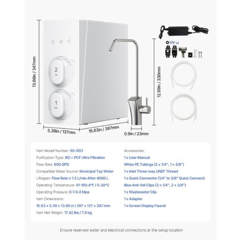 Mophorn Sistema di osmosi inversa senza serbatoio 600 GPD a 8 stadi, filtro per acqua ...
