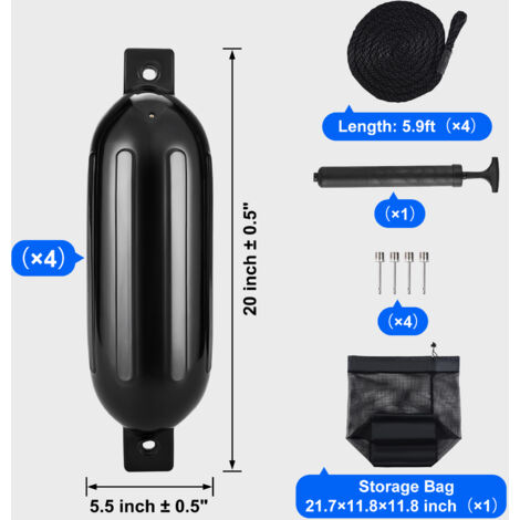 Mophorn 4PCS Guardabarros Inflables de PVC para barcos 14x50,8 cm con ...