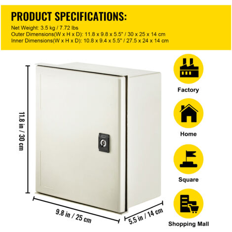 Mophorn Caja de acero NEMA caja electrica de fibra de vidrio NEMA 4X de 30 x 25 x 14 cm IP66 ...