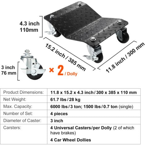 Mophorn Plataforma rodante para ruedas y neumáticos de , 4 unidades ...
