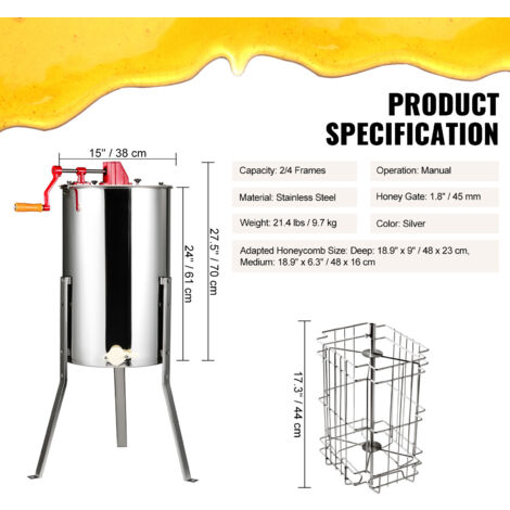 Mophorn Extractor De Miel Manual Centrifugadora De Miel De 2 4 Cuadros