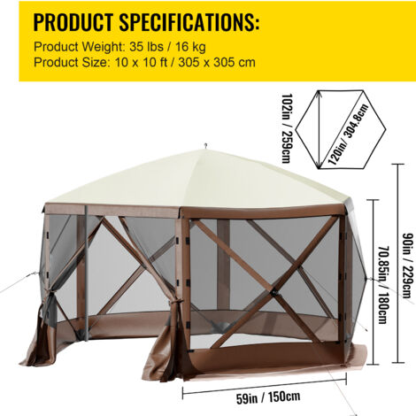 Mophorn Tienda Refugio Emergente para Acampar Parasol 3,05x3,05m Ventanas de Malla de 6 Lados ...