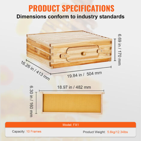 Mophorn Colmena Mediana con 10 Marcos y Cimientos de Madera de Cedro ...
