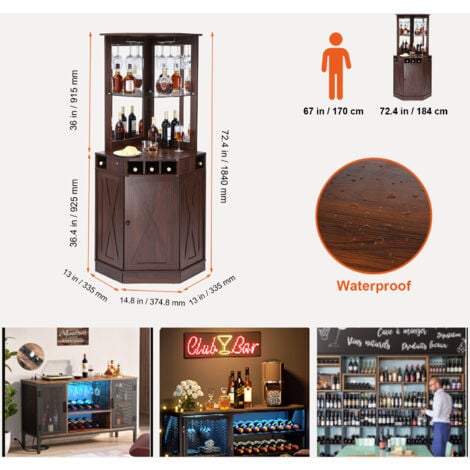 Mophorn Mueble de bar esquinero industrial, muebles de bar para licores y copas, aparador con ...