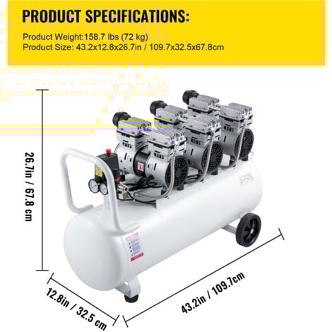 Mophorn Compresor de aire, 22 galones, ultra silencioso, sin aceite, tanque de 100L, 2.2KW, bajo ...