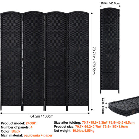 Mophorn Biombo divisor de ambientes de 4 paneles : biombo tejido a mano ...