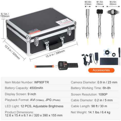 Mophorn Cámara de alcantarillado with 512 Hz Locator, 98 ft/30 m in ...