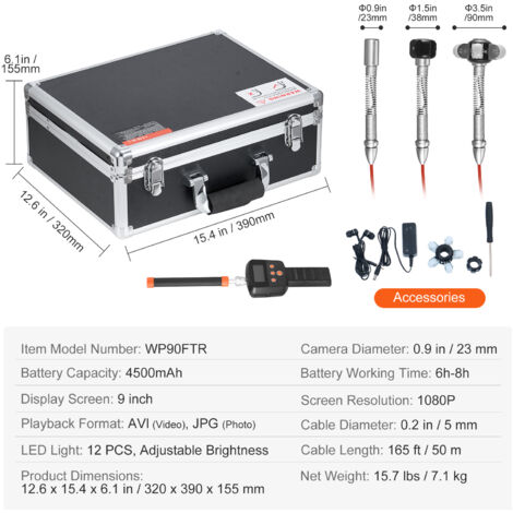 Mophorn Cámara de alcantarillado with 512 Hz Locator, Size of 165 ft/50 ...