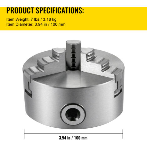 Mophorn Mandril de torno de metal Mophorn K11-100 de 4", autocentrante, 3 mordazas, incluye 2 ...