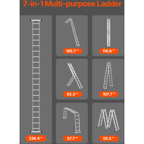 Mophorn Escalera plegable 7 en 1 de , alcance de 19 pies, capacidad de ...