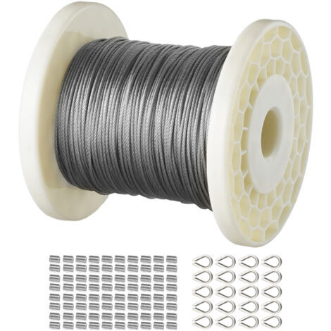 Mophorn Cable de Acero Inoxidable 100 m Diámetro de 1,59 mm Cable de Suspensión 7x7 hilos ...