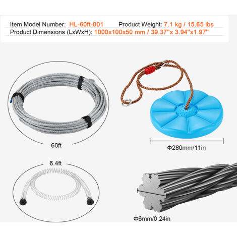 Kit de tirolina Mophorn para niños y adultos, kit de tirolina de 60 ...