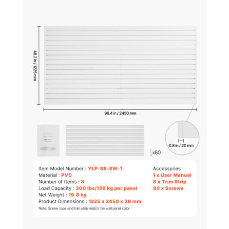 Mophorn Panel de pared de listones de PVC de 2,4 x 1,2 m, blanco, con ...