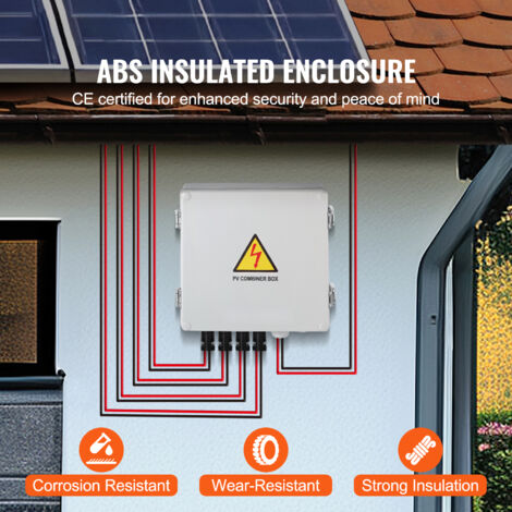 Mophorn Caja combinadora fotovoltaica, caja combinadora solar de 4 cadenas, fusible de 10 A ...