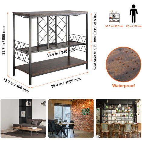 Mophorn Mueble de Bar industrial, Carga de 82 kg, Mesa de Vino para Licores y Copas con Soporte ...