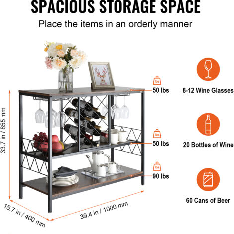 Mophorn Mueble de Bar industrial, Carga de 82 kg, Mesa de Vino para Licores y Copas con Soporte ...