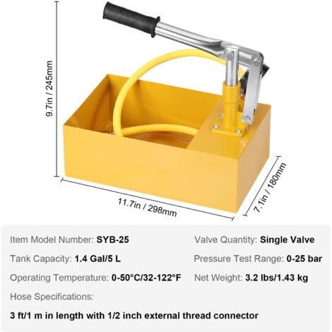 Mophorn Bomba de Prueba Hidrostática 25 Bar Kit de Probador de Presión de Agua Manual Hidráulico ...
