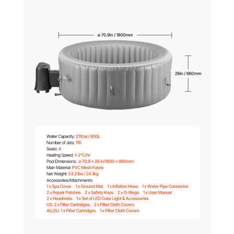 Mophorn Jacuzzi inflable redondo para 2 a 4 personas, portátil, ideal ...